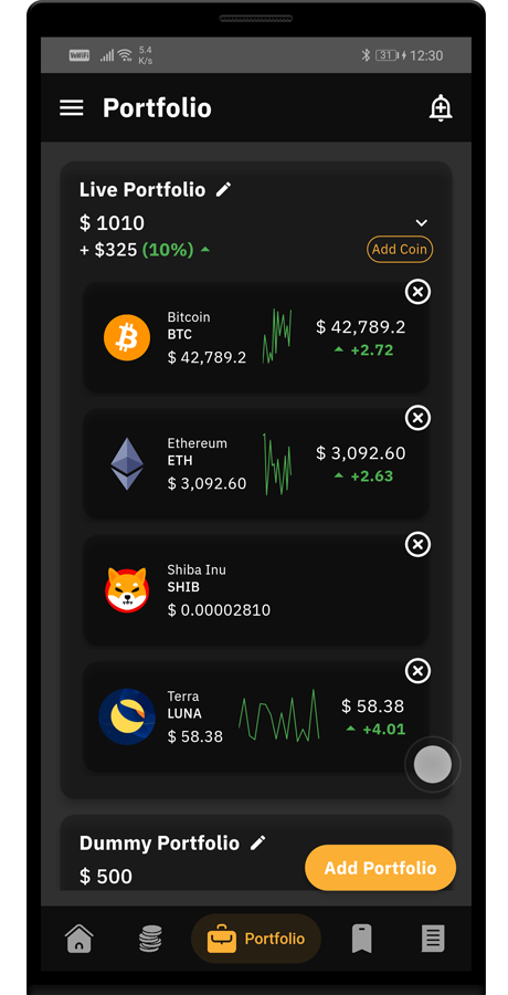 Coinpool – Crypto currency portfolio management flutter app UI kit by StyloxDesign